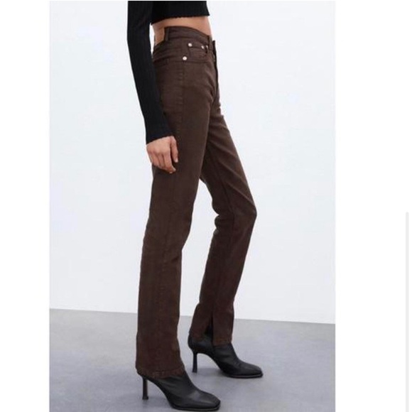 Zara | Jeans | Zara Brown 9s Slim Split Hem | Poshmark